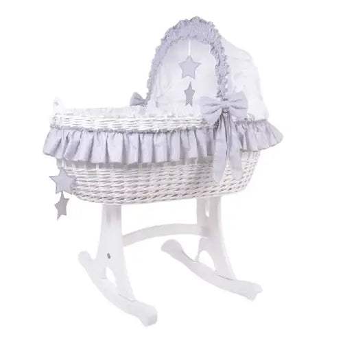 MJ Marks Cloud & Stars White Wicker Rocking Crib | UK – Baby Boutique UK