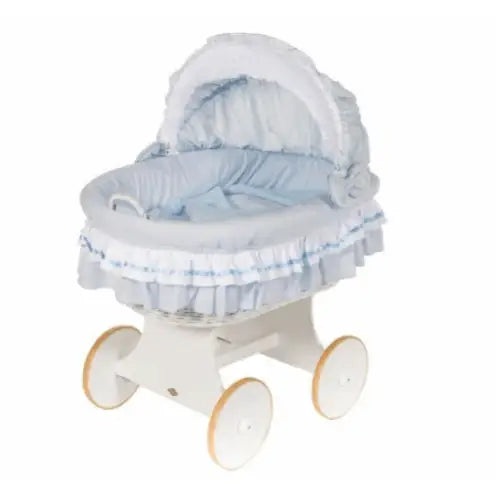 MJ Marks Luna Wicker Crib with Blue Bedding | Baby Crib UK – Baby ...