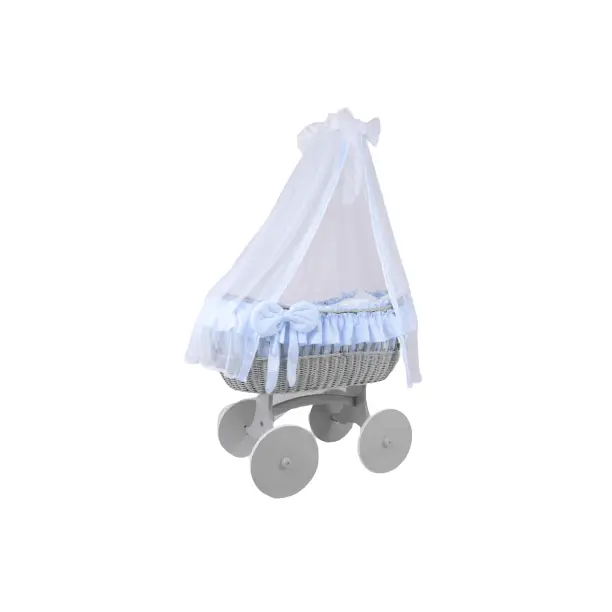 MJ Marks Ophelia Grey Wicker Crib with Blue Bedding & Drapes | Luxury ...