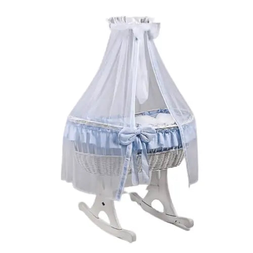 MJ Marks Ophelia White Wicker Crib with Blue Bedding & Drapes | Rocking ...